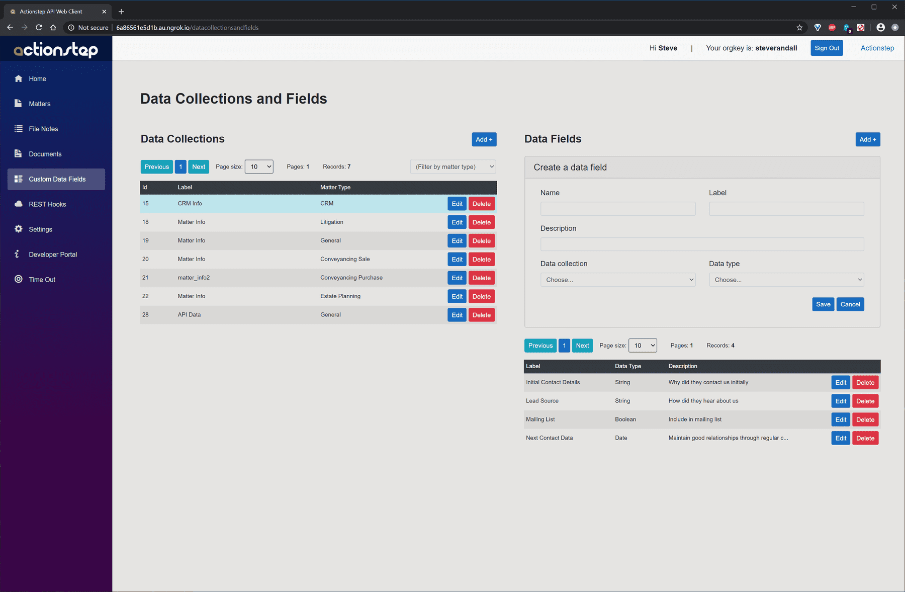 Data Collections and Fields | Actionstep Documentation