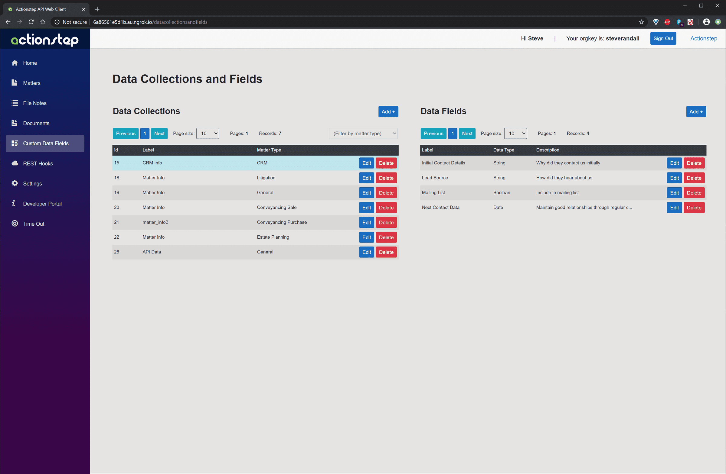 Data Collections and Fields | Actionstep Documentation